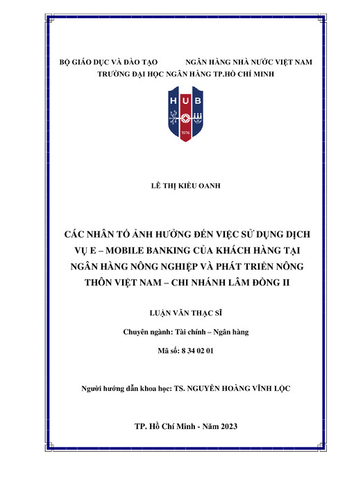 [Luận văn thạc sĩ]_ Các nhân tố ảnh hưởng đến việc sử dụng DV e –mobile banking của KH tại NH ...