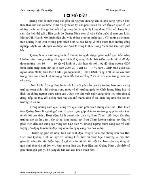 Báo cáo Thực tập tại bưu điện tỉnh Quảng Ninh