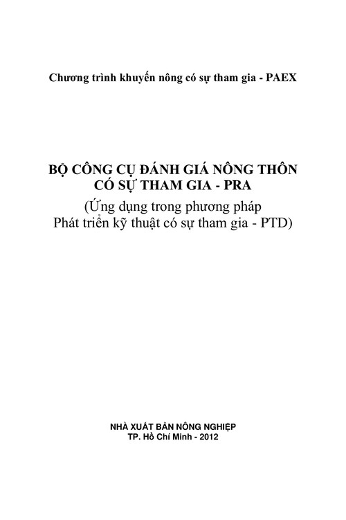 Bộ công cụ đánh giá nông thôn có sự tham gia - PRA (Ứng dụng trong phương pháp Phát triển kỹ ...