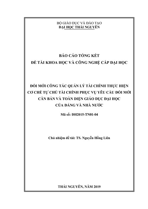 Đổi mới công tác quản lý tài chính thực hiện cơ chế tự chủ tài chính ...