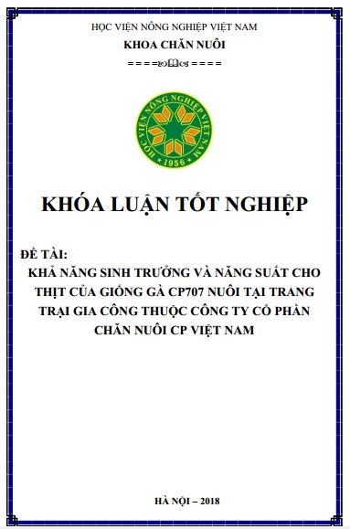 Khóa Luận - Khả năng sinh trưởng và năng suất cho thịt của giống gà ...