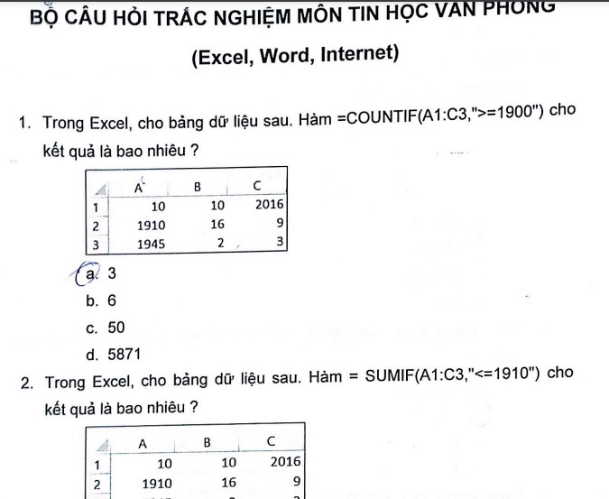 133 câu hỏi trắc nghiệm Tin học văn phòng - thi công chức, viên chức