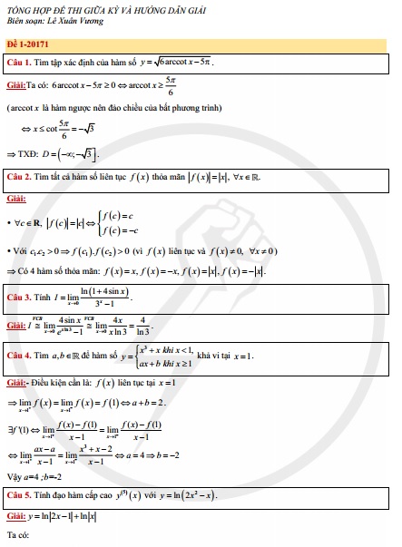 Đề thi Toán cao cấp - HUST (có đáp án)